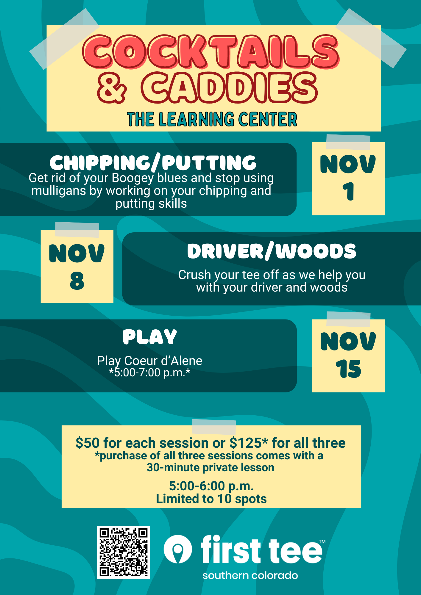 Cocktails-Coffee & Caddies Flyer 2024 – First Tee – Southern Colorado